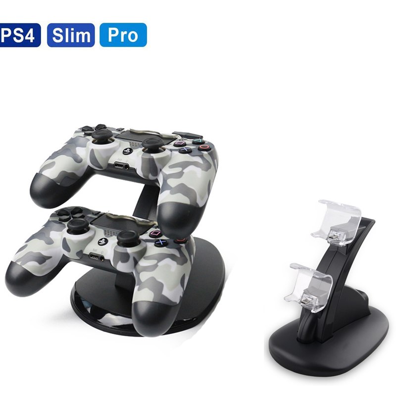 PS4 PS 4 Game Micro Dual Controller Holder Stand with Charger 2 LED ...