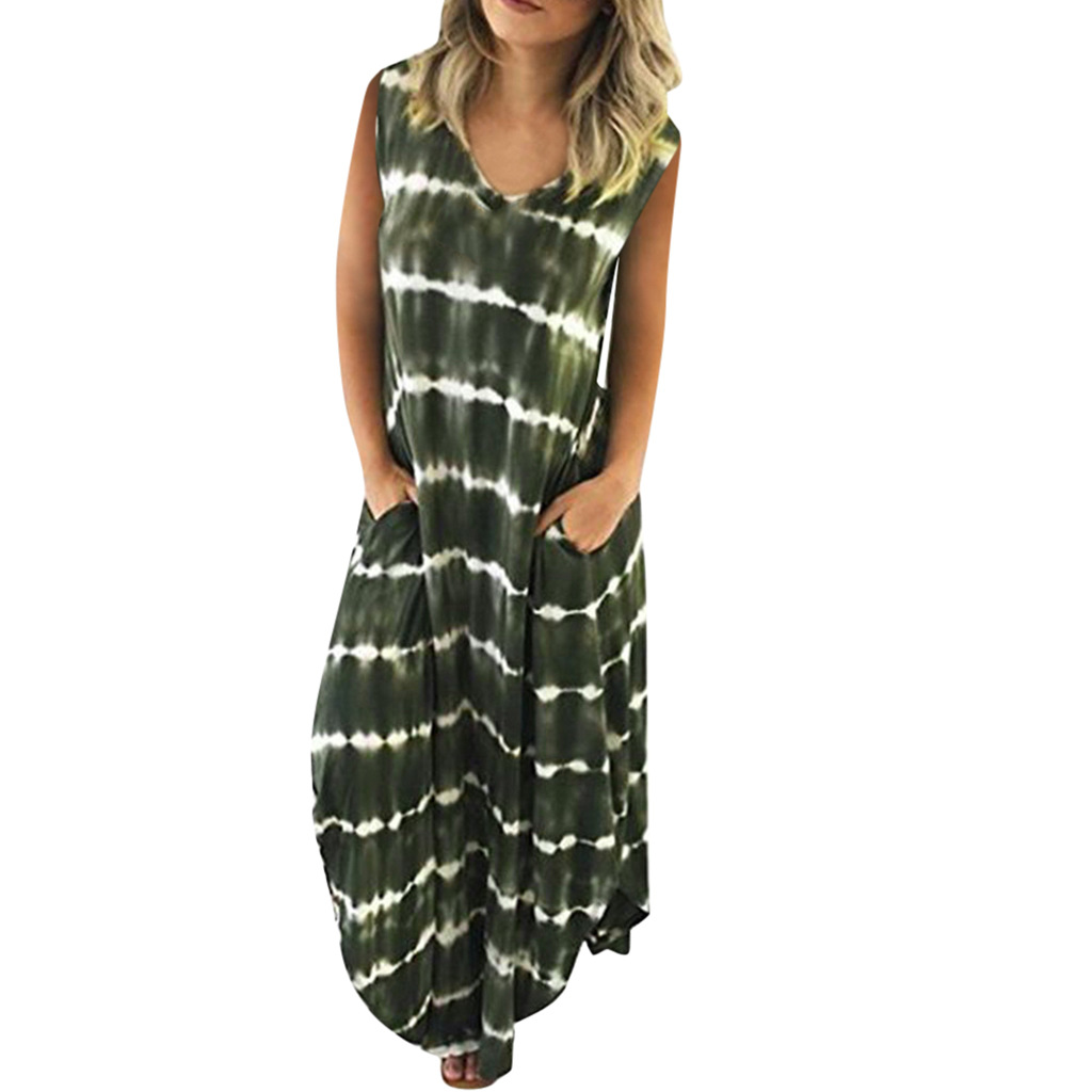 Tie Dye V Neck Sleeveless Maxi Dress,