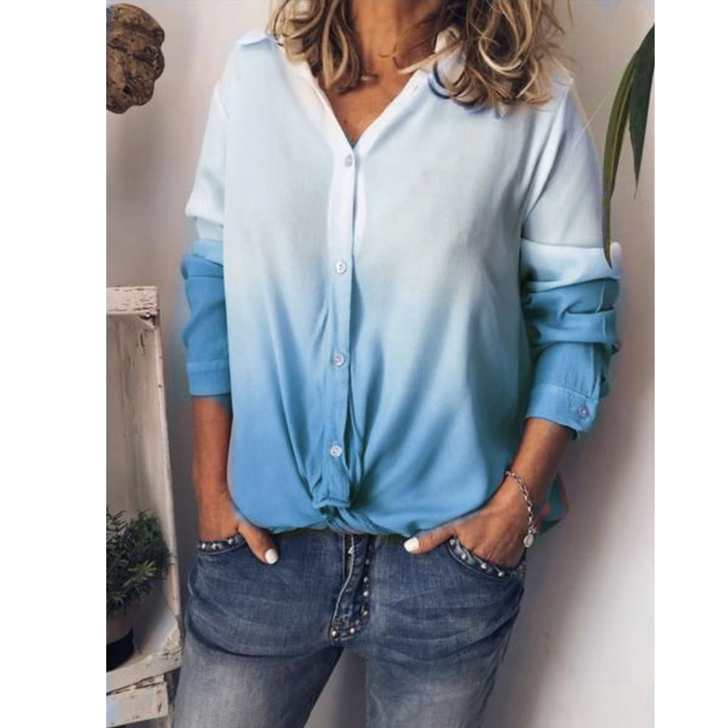 Ombre Button Up Long Sleeve Shirt,